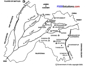 PSEB 12th Class History Map Questions – PSEB Solutions