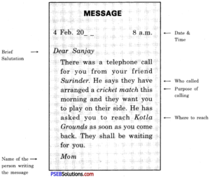 PSEB 11th Class English Message Writing – PSEB Solutions